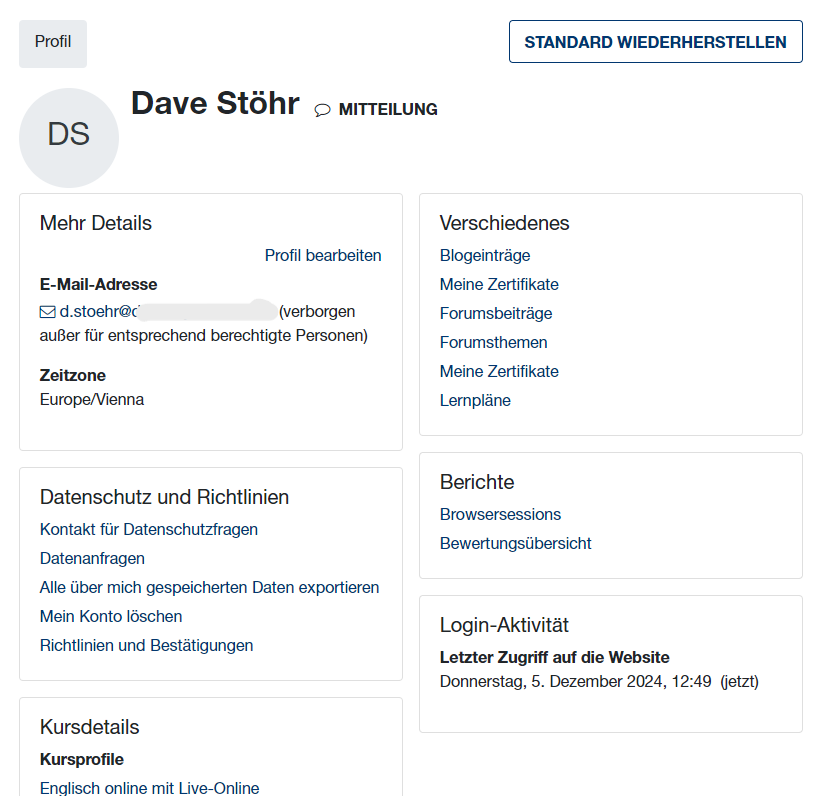 Ihr User:innenprofil | Moodle BFI Wien